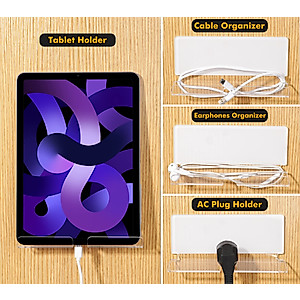 Kamehame Tablet Wall Mount Holder, Acrylic Material, Hand Free, for Smartphones, Tablets, eReader, Clear & Silky White