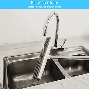 YFJQTZX Push Broom Pet Hair Removal Broom with Squeegee, Soft Silicone Bristle Broom with 47" Adjustable Long Handle, Non Scratch Carpet Sweeper Brush for Cat/Dog Hair Hardwood Tile Windows