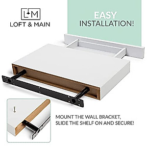 Floating Shelf with Drawer, Floating Nightstand for Bedroom 16” Wall Shelf, White Floating Shelf with Storage, Floating Shelf for Office Bathroom Floating Bedside Table (White Wood)