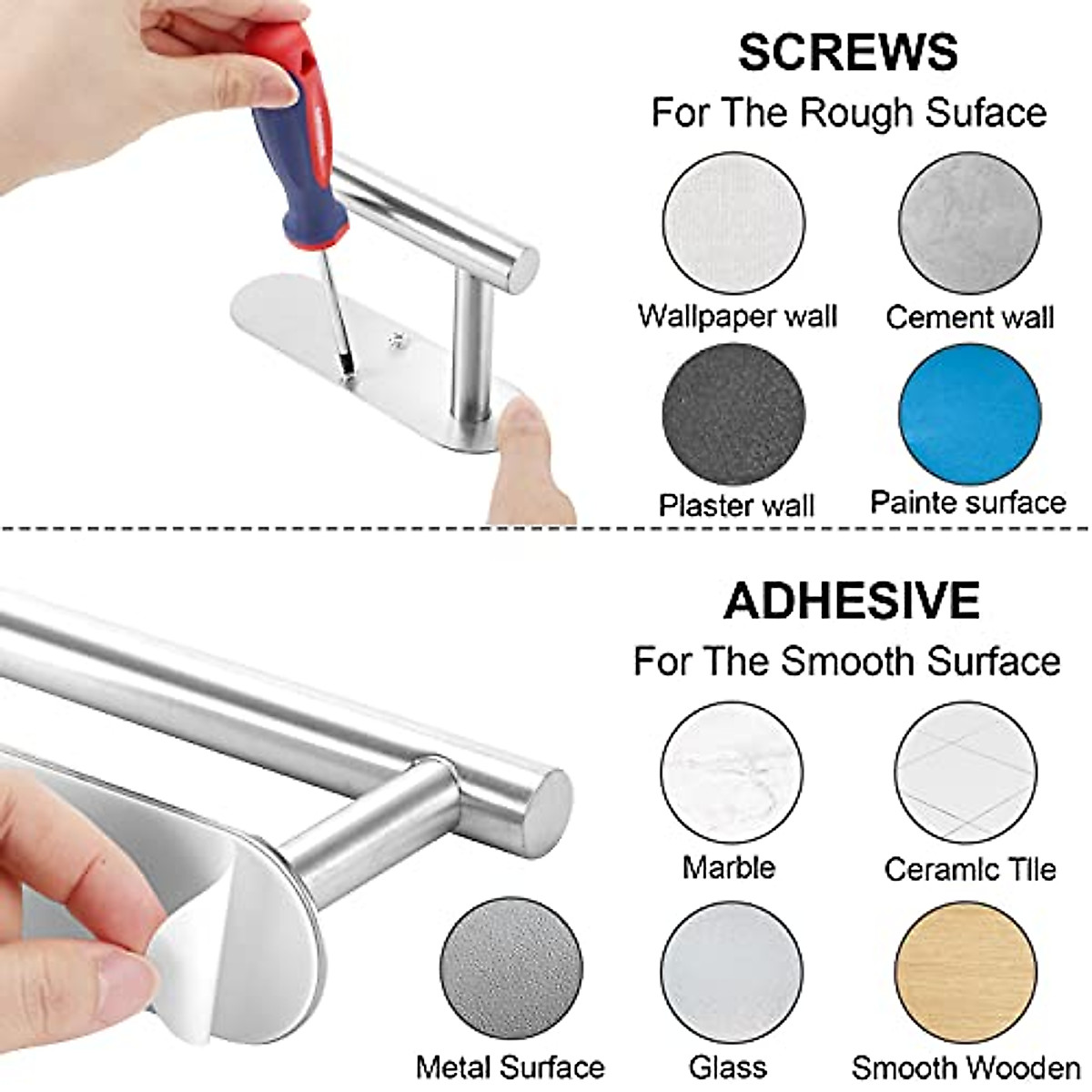 Paper Towel Holder Under Cabinet, Self Adhesive Wall Mount Paper Towel Rack, Towel Paper Bar for Kitchen, Pantry, Sink, Bathroom, SUS304 Stainless Steel 13 inch (Silver, 1)