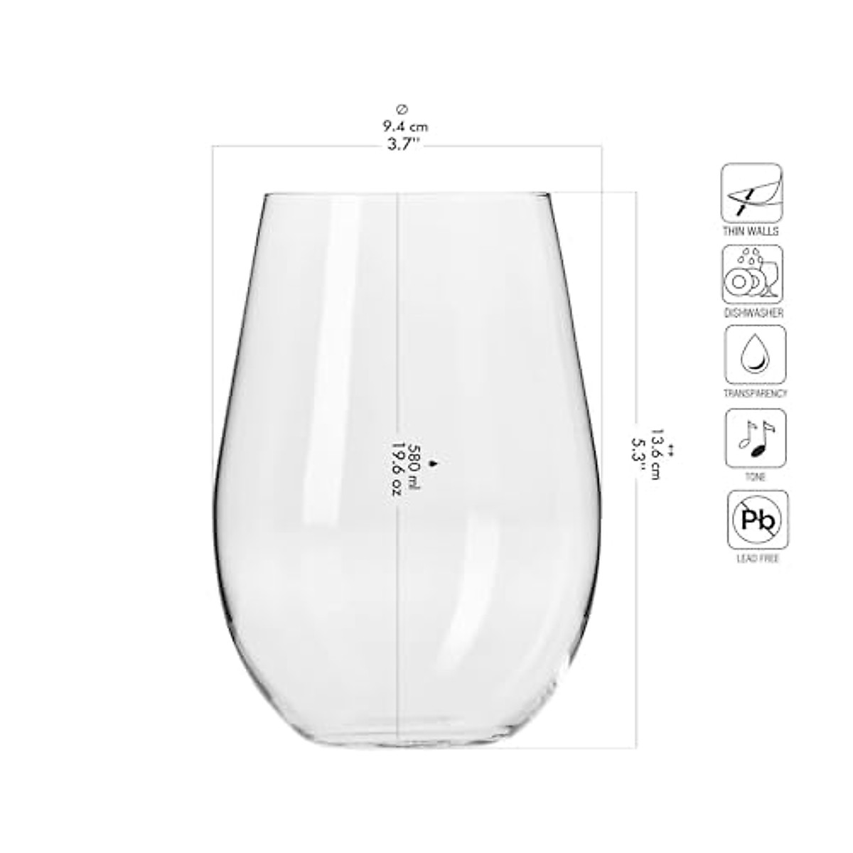 Krosno Stemless Red Wine Glasses | Set of 6 | 19.6 oz | Harmony Collection | Perfect for Cocktails Drinks Water Juice Scotch Irish Liquor Whiskey | Gift Idea | Made in Europe