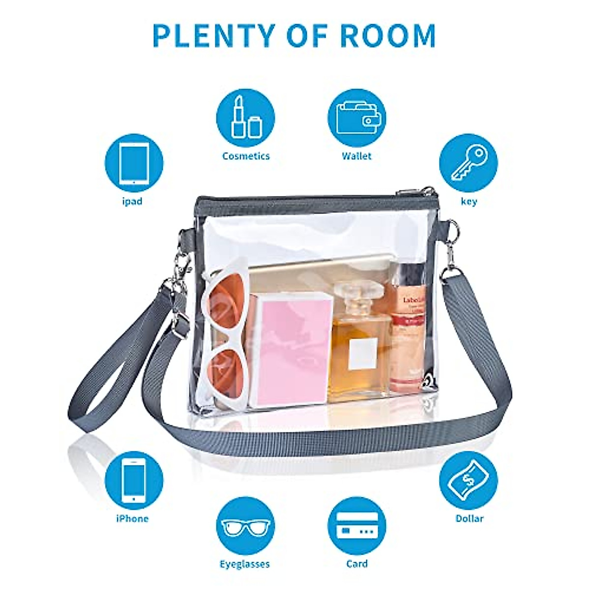 Clear Crossbody Purse Bag Stadium Approved Clear Tote Bag for Work Concert Sports