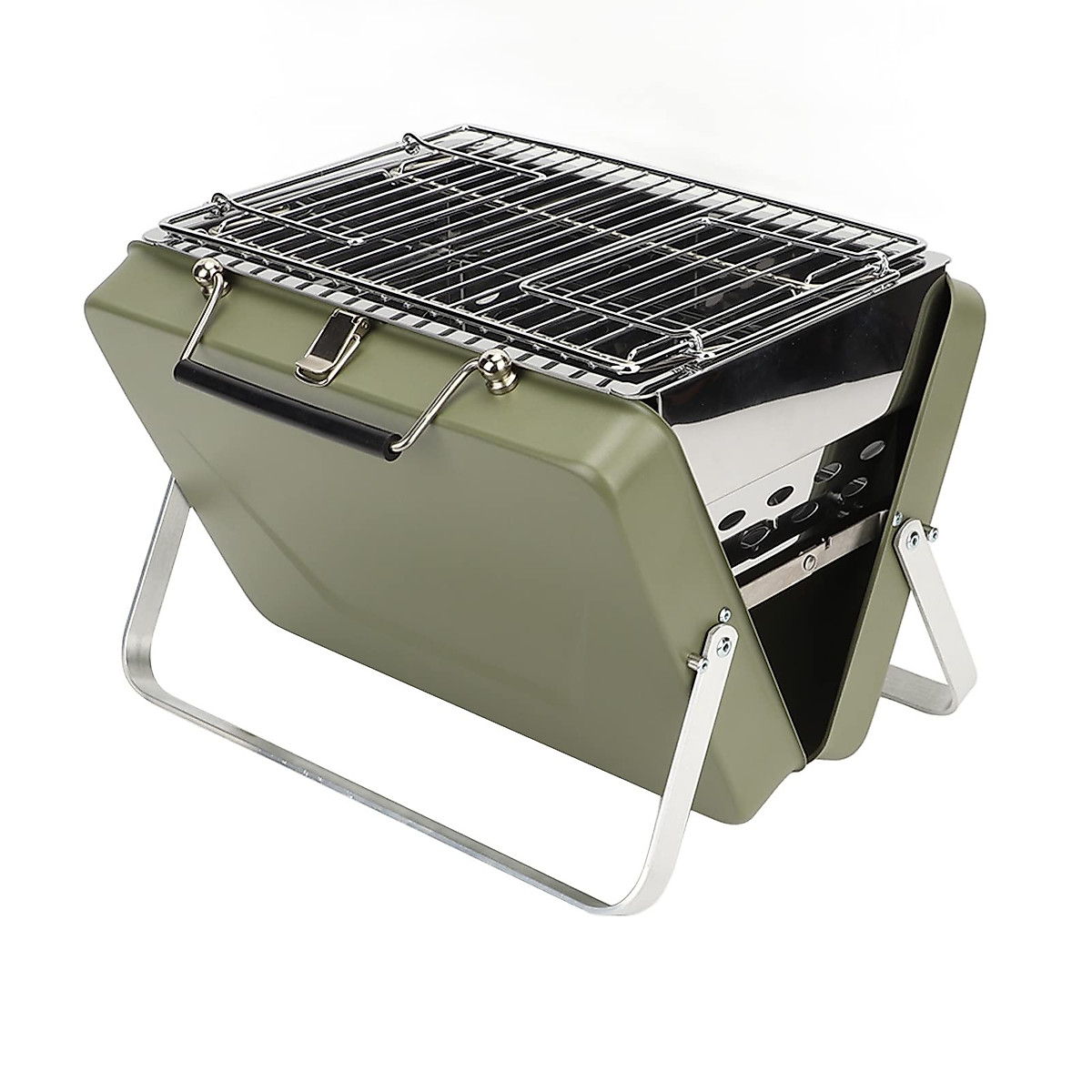 Folding Barbecue Grill, Portable Charcoal BBQ Grill Mini Wavy Grid for Backyard Picnic(Green) Camping Sports