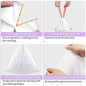 Small Trash Bag - 2.6 Drawstring Garbage Bags Bathroom Trash can Liners 10 Liters for Bedroom Bathroom Office Home 60 Counts