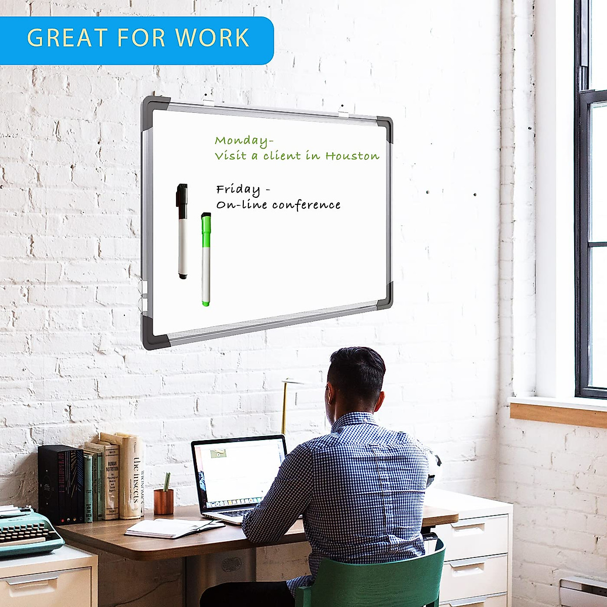 Dry Erase White Board 12" x 16" Hanging ,8 Magnetic Markers ，6 Magnets,Portable Writing, Drawing & Planning Small Whiteboard Easy to Clean Wall Whiteboard for Office School, Kids, Home