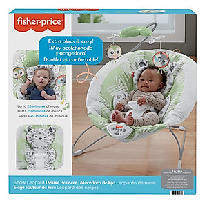 ​Fisher-Price Snow Leopard Deluxe Bouncer, Bouncing Baby seat with Soothing Music, Sounds, and Vibrations