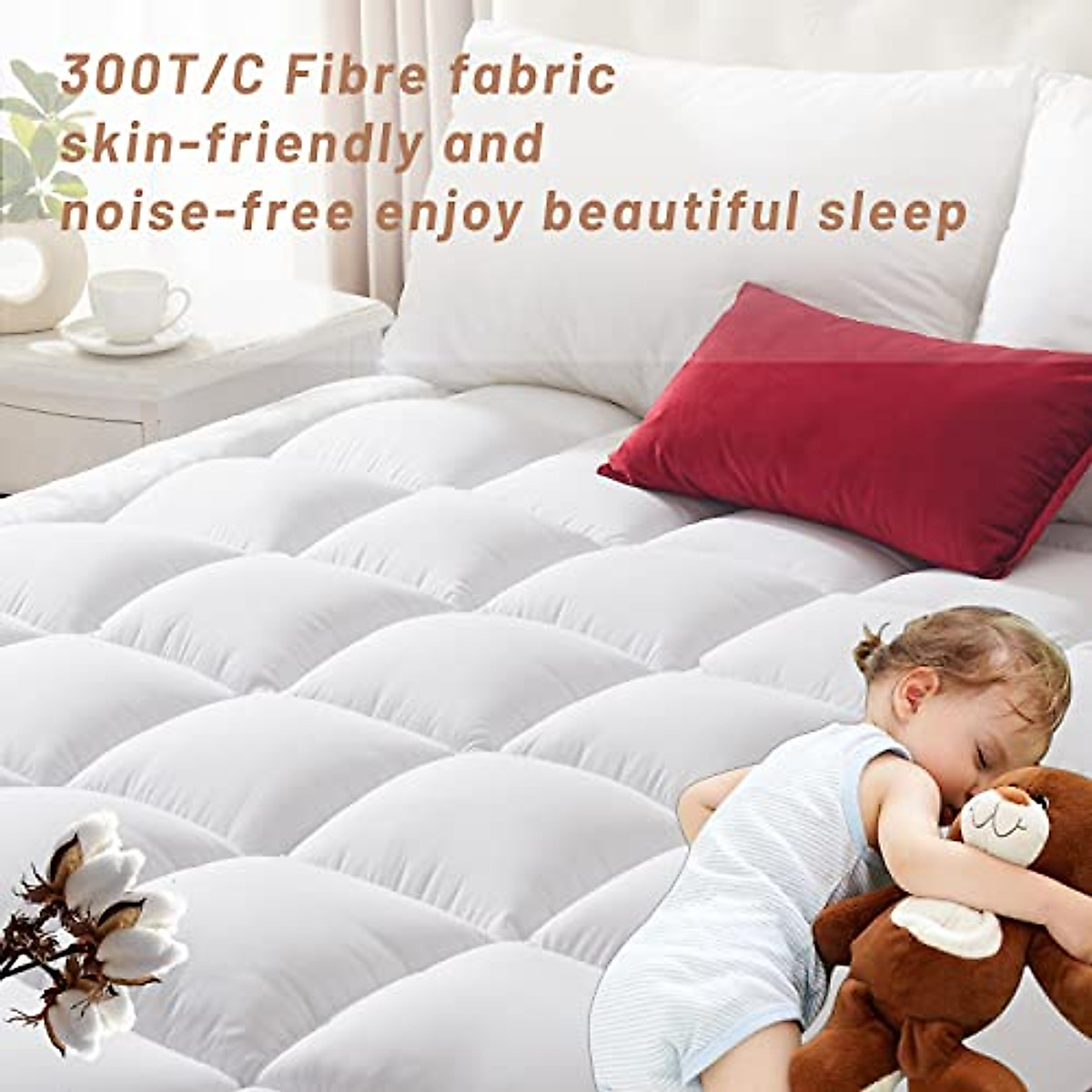 Mattress Pad King Size, Premium Soft Quilted Extra Thick Pillow Top Mattress Topper with Fluffy Down Alternative Fill,Mattress Cover with Elastic Deep Pocket, Strethes Up to 21”