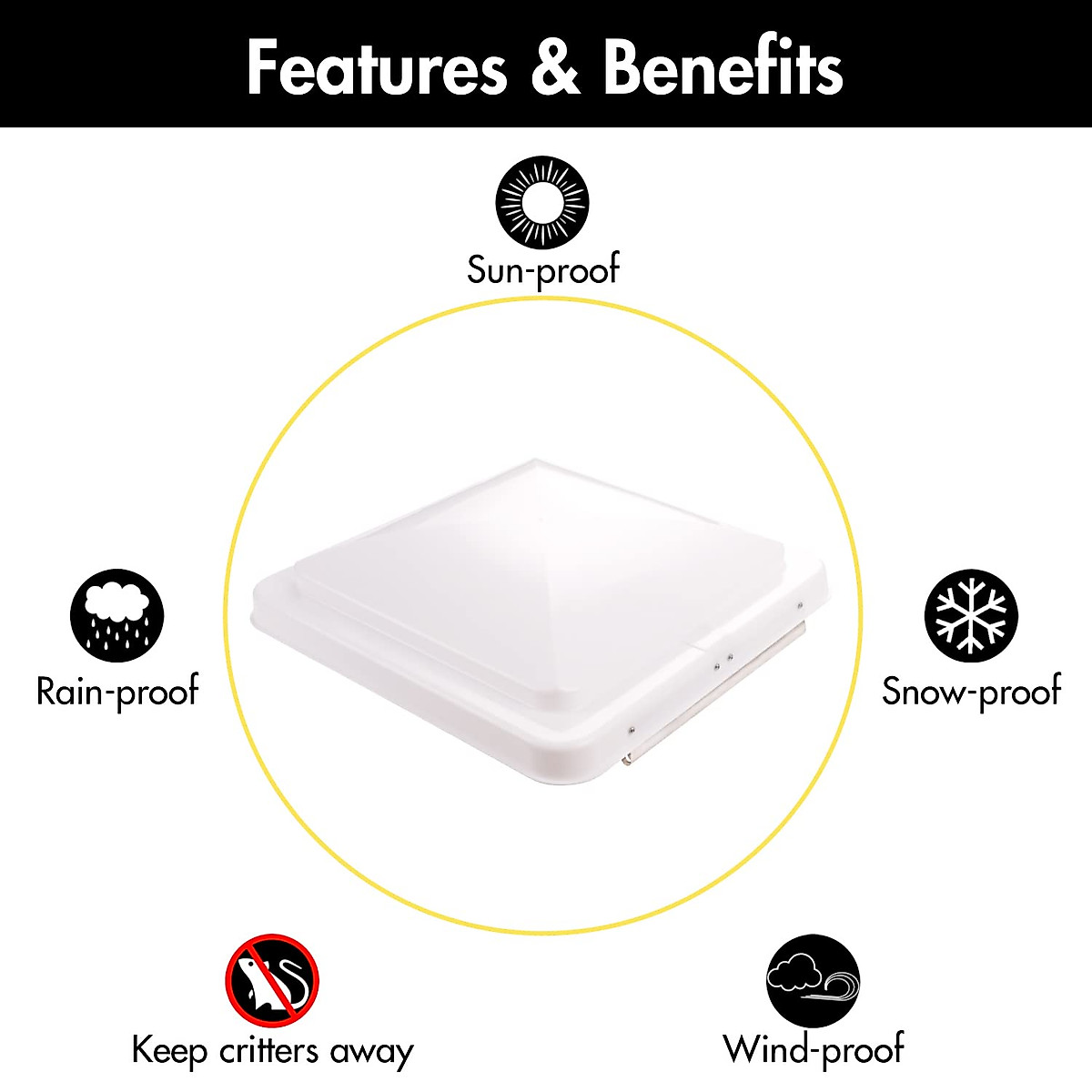 ONLTCO Expert RV Vent Lid Replacements (2-Pack) - Universal Fit for Trailers, Campers & Motorhomes, White Covers with Durable Metal Hinges, Compatible with Jensen, Ventline & Elixir Vents