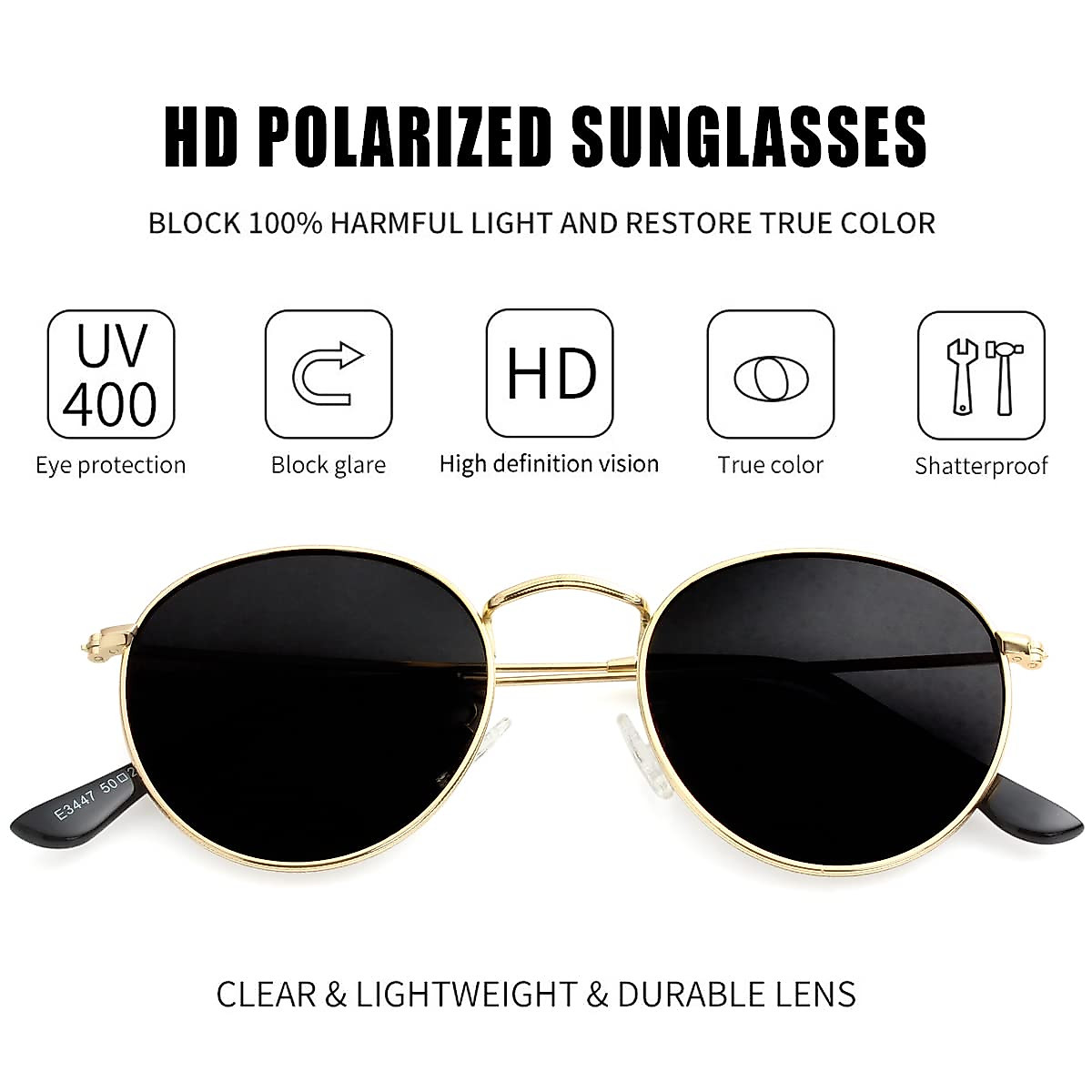 Kursan Small Round Metal Polarized Sunglasses for Men Women Mirrored Lens Classic Circle Sun Glasses (Gold Frame/Black Lens)