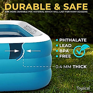 Toysical Inflatable Pool for Kids and Adults with Pump - 118 x 72 x 22 - More Durable Than Other Blow up Pools for Adults - Includes Patches
