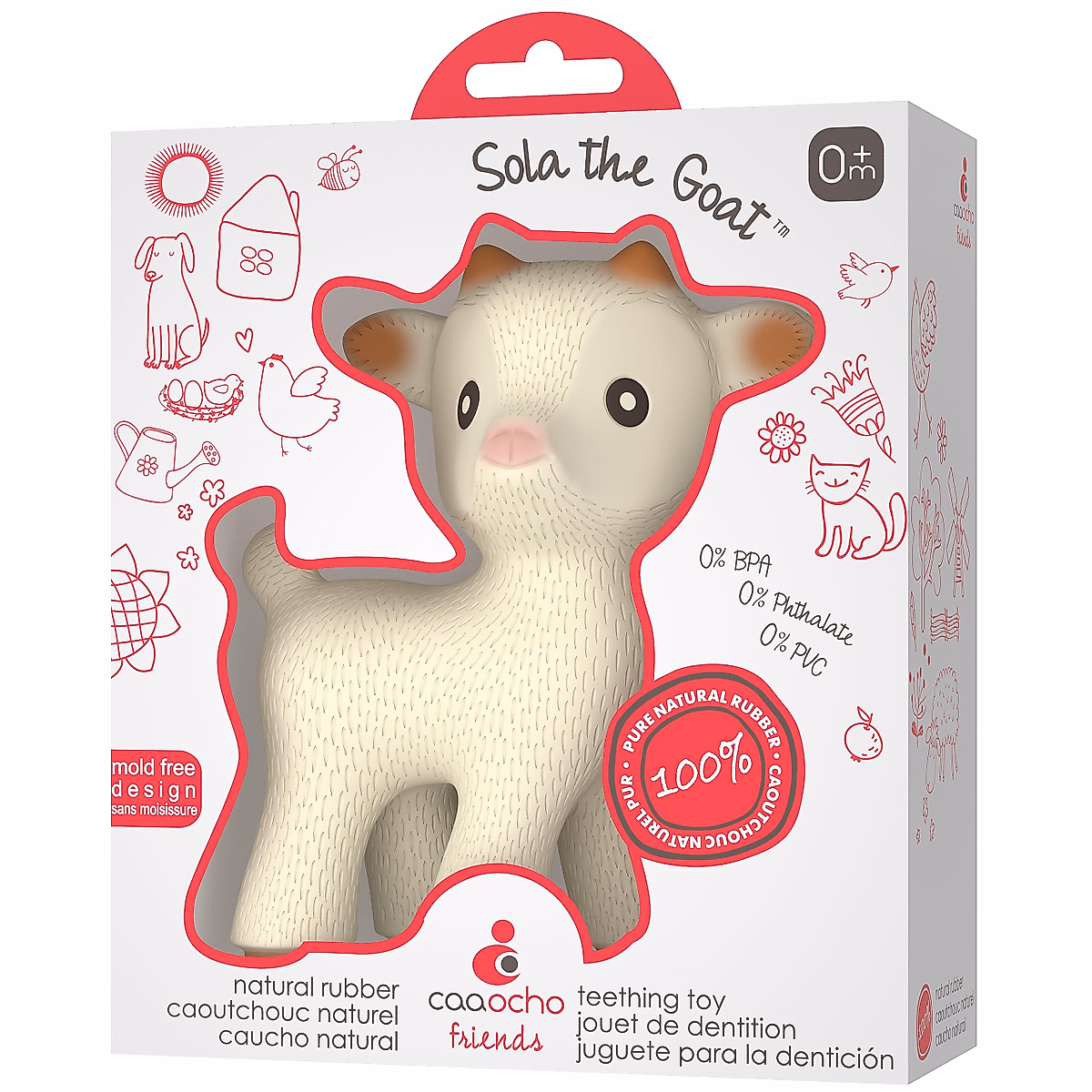 CaaOcho Pure Natural Rubber Teething Baby Toy - Sola The Goat Teether for Babies, BPA Free Baby Toy, All Natural Teething Toys for Babies 0-6, Safe and Fun Molar Teether Toy