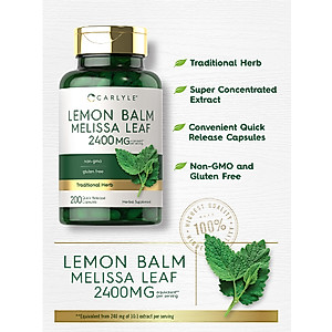 Carlyle Melissa Lemon Balm | 200 Capsules | Non-GMO and Gluten Free Formula | Melissa Leaf Traditional Herbal Supplement | Super Concentrated Extract