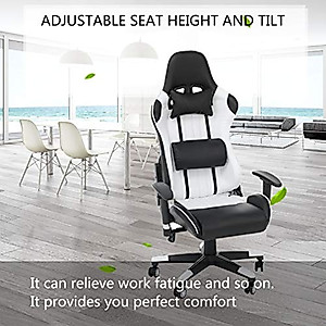 Devoko Gaming Chair Racing Style High Back Computer Chair with Adjustable Armrests Ergonomic Office Chair Executive Swivel Task Chair with Headrest and Lumbar Support (White)