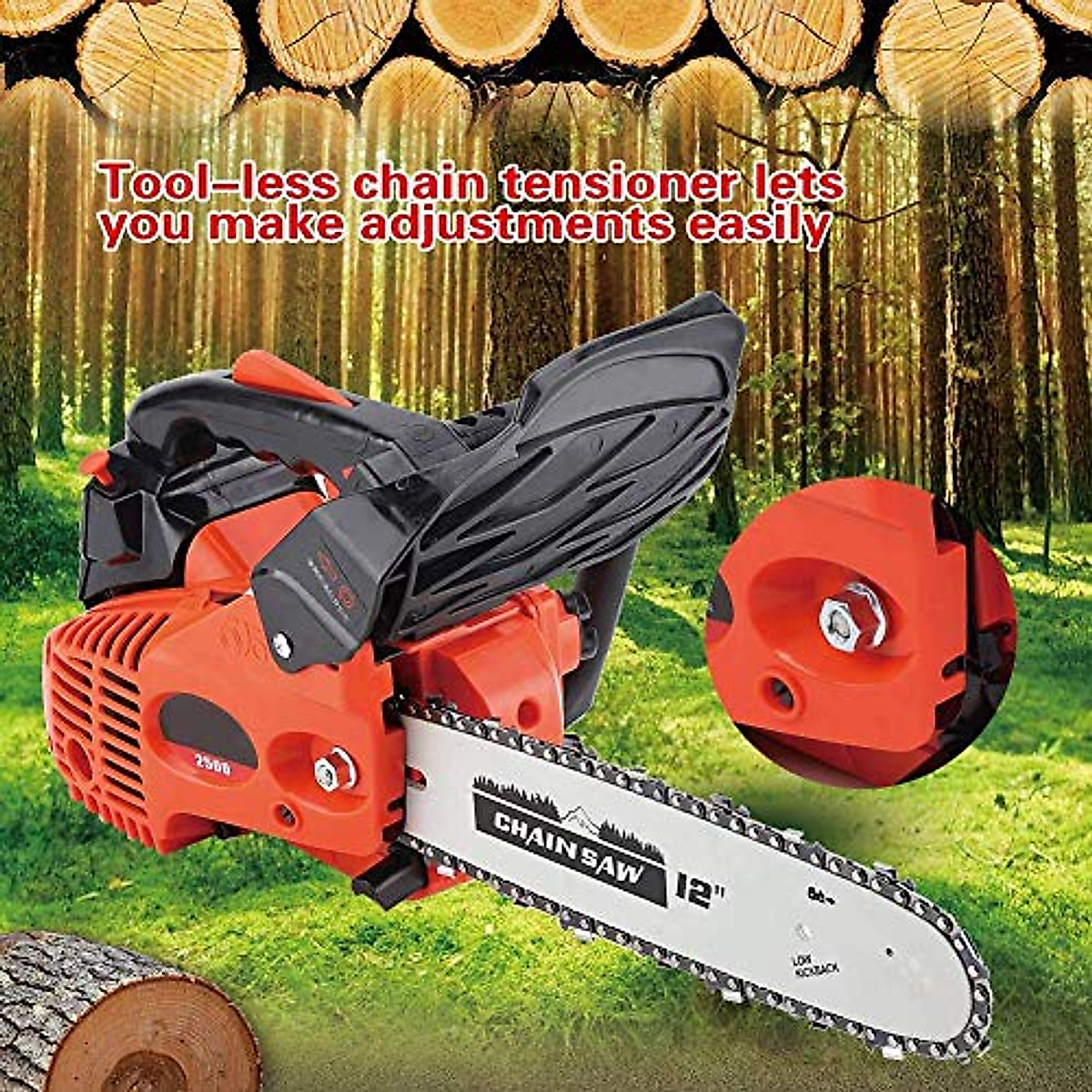 25.4CC Gas Chainsaw, 12" Gasoline Chainsaw Handheld Cordless Petrol Gasoline Chain Saw Wood Cutting Grindling Machine for Cutting Wood with Tool Kit,Garden Farm Home Use,3000r/min