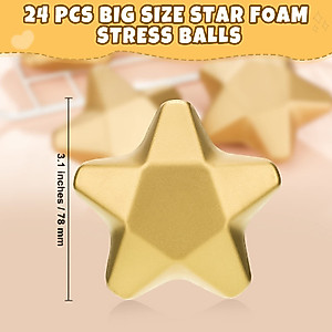 Deekin 24 Pcs 3.1 Inch Star Stress Ball Stress Relief Balls Foam Stars for Adults Student Prizes Bag Fillers Fun Birthday Party Favors(Gold)