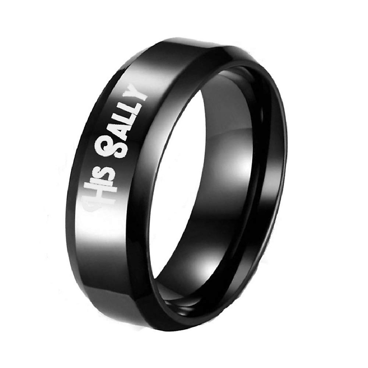 6mm His Sally Black Stainless Steel Romantic Women Ring Promise Anniversary Engagement Wedding Band (Her Size 7)