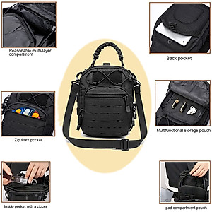 LarKoo Tactical Compact Concealed Carry Sling Bag Cut Molle Pistol Holster EDC Single Shoulder Chest Backpack Pack (Black)