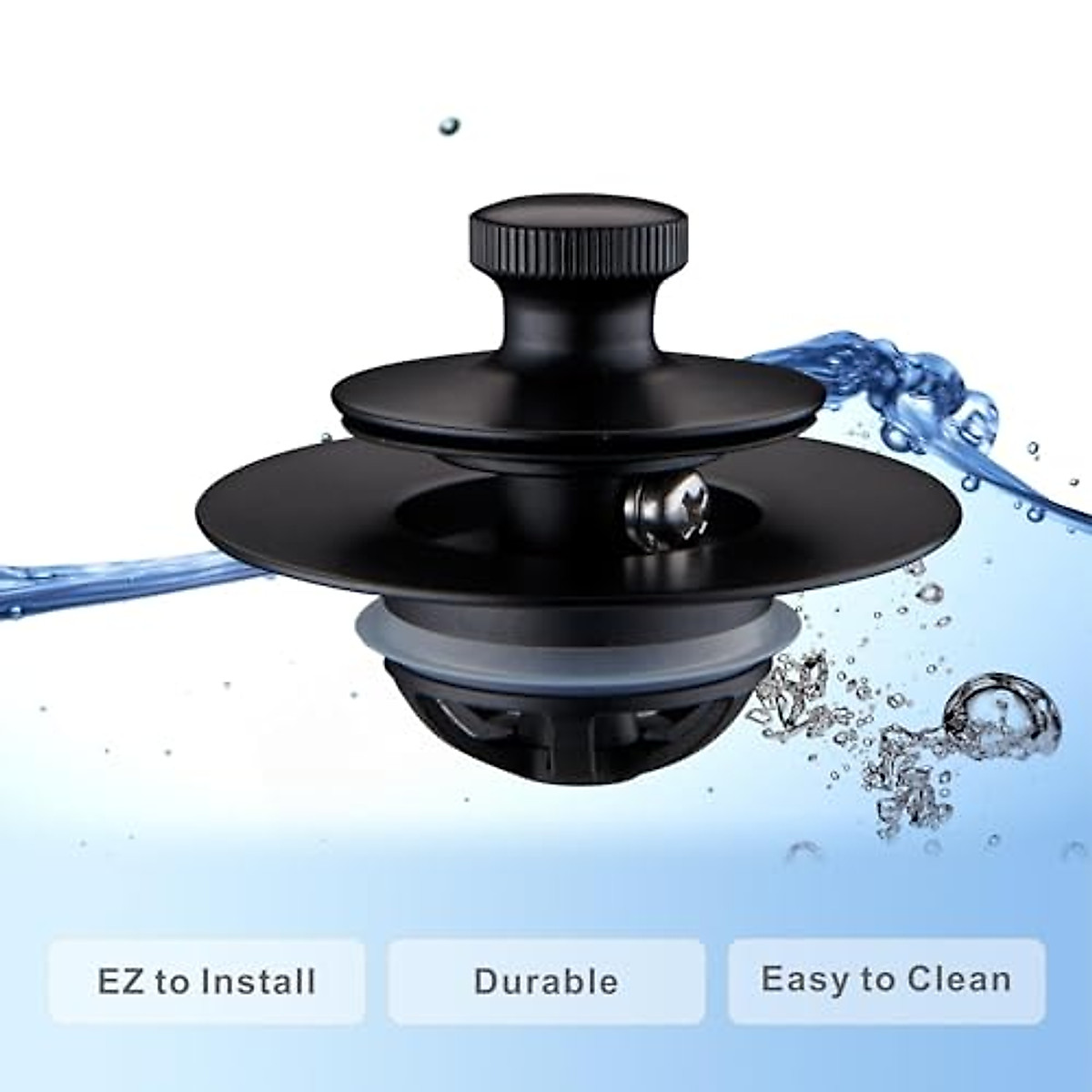 Black Universal Bathtub Drain Stopper Lift and Turn Conversion Kit, Wellup Bath Tub Drain Stopper with Easy to Install, Replaces Tip-Toe and Lift and Turn, Trip Lever drains for Tub (Matte Black)