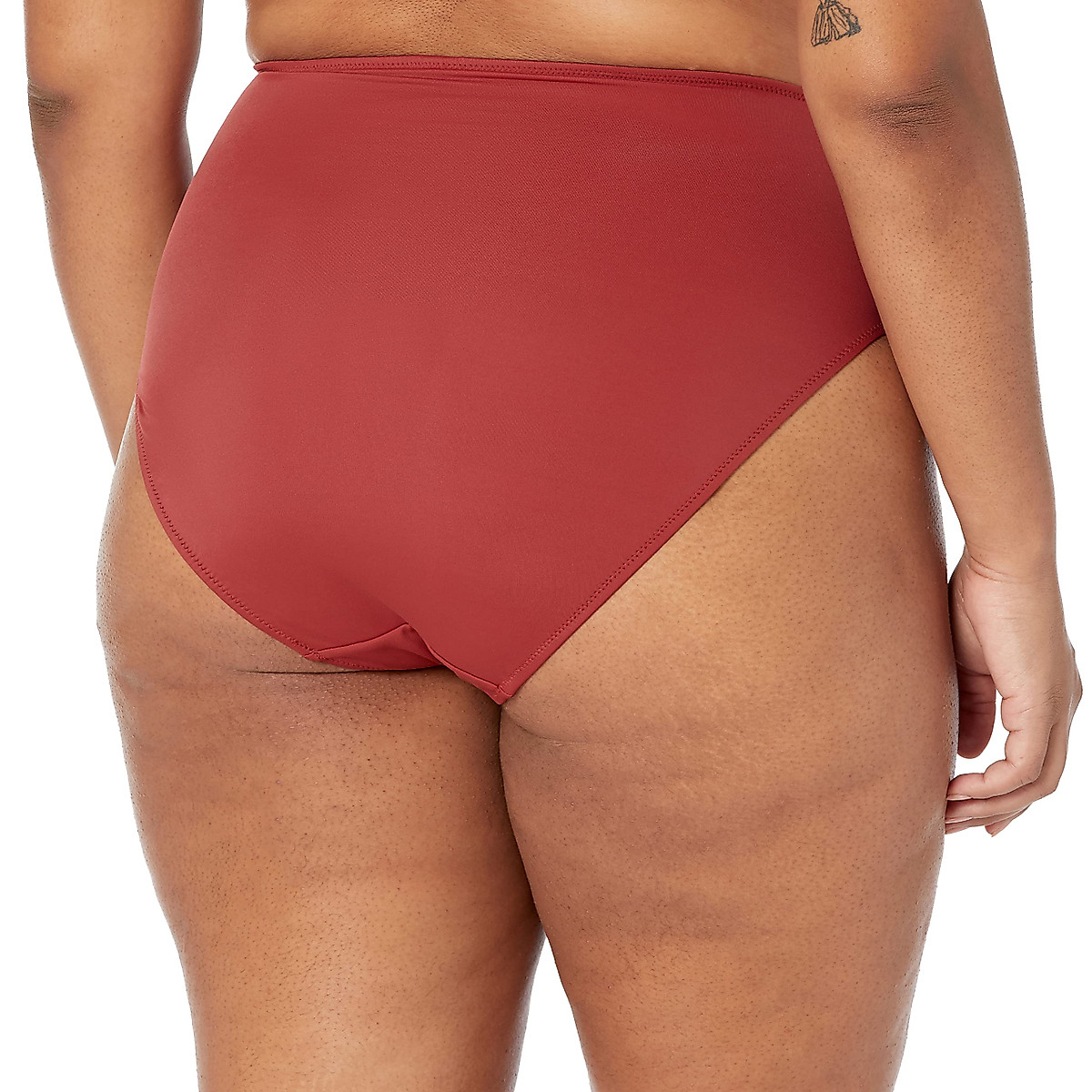 Amazon Essentials Women's High Waist High Leg Bikini Bottom, Brick Red, Medium
