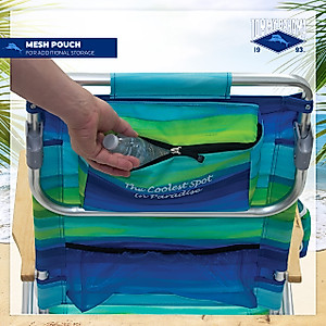 Tommy Bahama 5-Position Classic Lay Flat Folding Backpack Beach Chair, Blue and Green Stripe , 23" x 25.25" x 31.5"