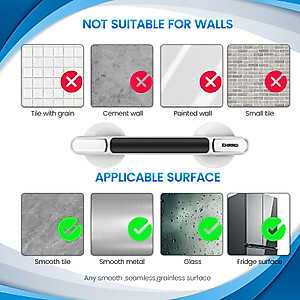 A Pair(Two) EHRRD 12-Inch Gray Suction Cup Bathroom Grab Bar with Black Accent - Secure Safety Handle for Bathtubs and Showers, Non-Slip Shower Handrail for Seniors and Elderly, No Drilling Required