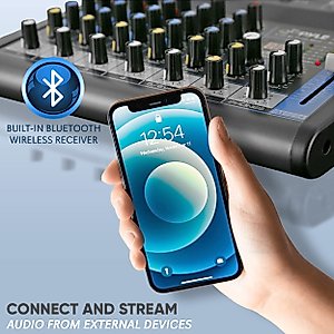 Pyle Professional Audio Mixer Sound Board Console - Desk System Interface with 6 Channel, USB, Bluetooth, Digital MP3 Computer Input, 48V Phantom Power, FX16 Bit DSP- PMXU63BT , Black