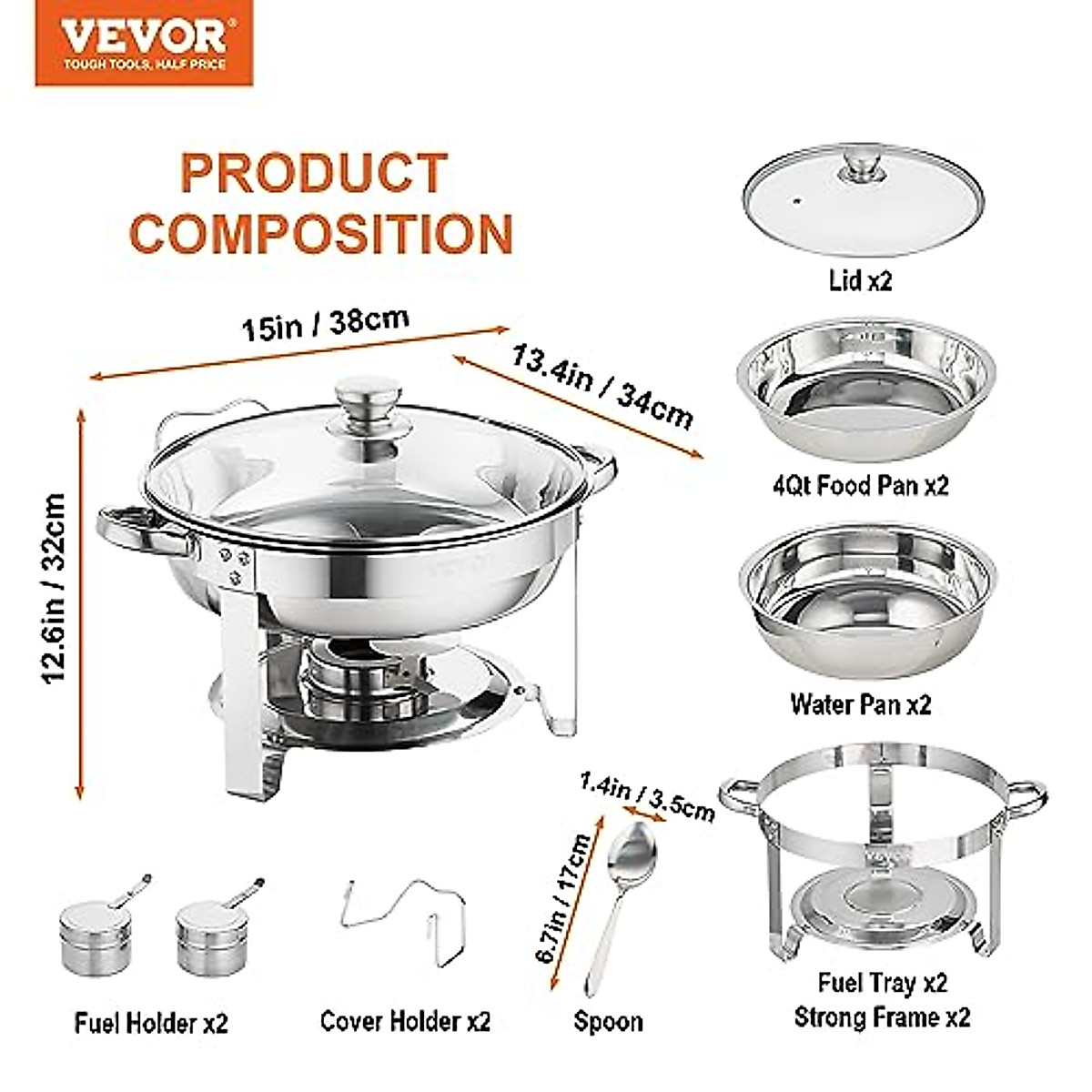 VEVOR Chafing Dish Buffet Set, 2 Packs-B, Silver