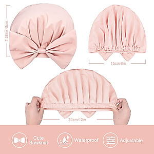 Whaline Large Shower Caps Pink Black Bowknot Bath Hair Caps Reusable Waterproof Turban Shower Hat Adjustable Bath Cap for Women Girl Beauty Hair Spa Bathing Home Travel, 2 Pack
