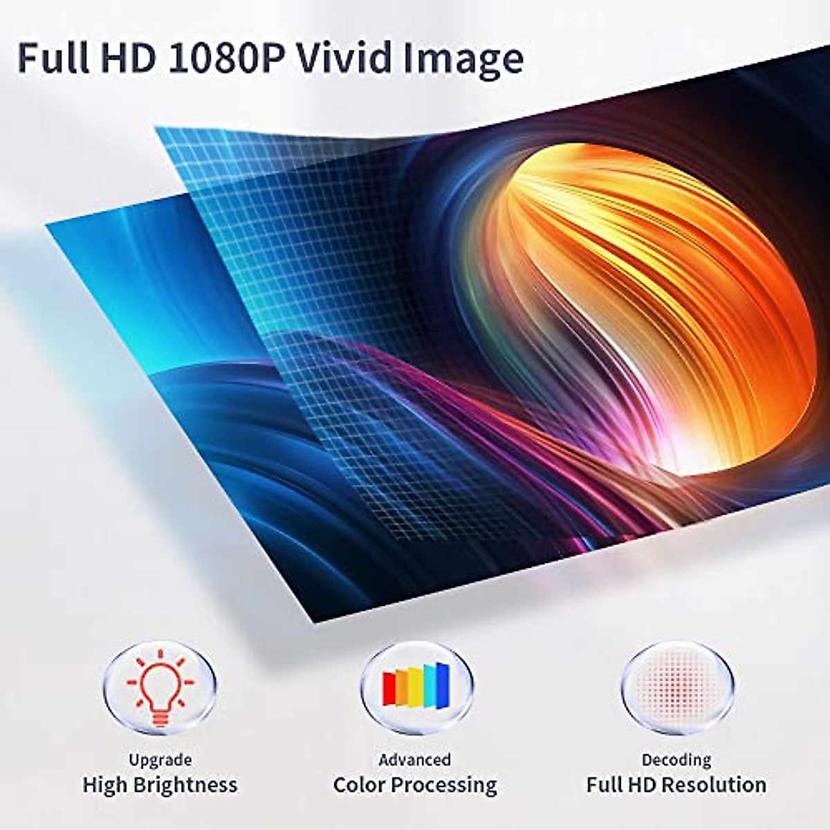 WiFi Bluetooth Projector Full HD 1080P, 200" Smart Android Projector for Indoor Outdoor Movie, Wireless Home Theater Projector with Digital Zoom/HDMI/USB/VGA for iOS Phone Laptop PC DVD TV Stick PS5