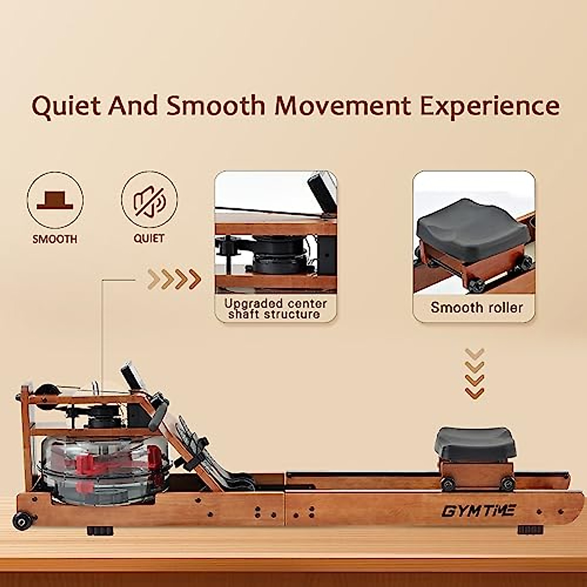 GYMTIME Water Rowing Machine for Home Gym Fitness, Classic Solid Wood Rower Machine with LCD Monitor for Cardio Training Whole Body Exercise Indoor Fitness Sports Training Equipment