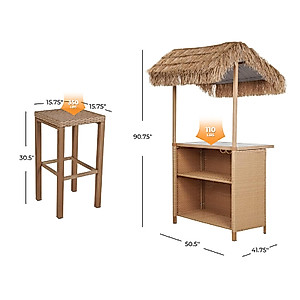 Grand patio 2 Piece Outdoor Tropical Paradise Tiki Bars Stools, Phuket Islander Tiki Bar 2 Stools for Garden Patio, Natural