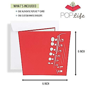 PopLife Guitar 3D Pop Up Card - Musician Birthday Card, Retirement Party, Father's Day, Teacher Gift from Student, Rock Band, Music School Graduation, Electric Bass Player, Concert, Recital