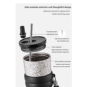 JOEY'S CHOICE 23.67oz/700ml Large Capacity Pure Titanium Double Wall Insulated Tumbler Portable Straw Ice Blaster Car Cup for Milk, Coffee, Water and Juice (Dark Blue)