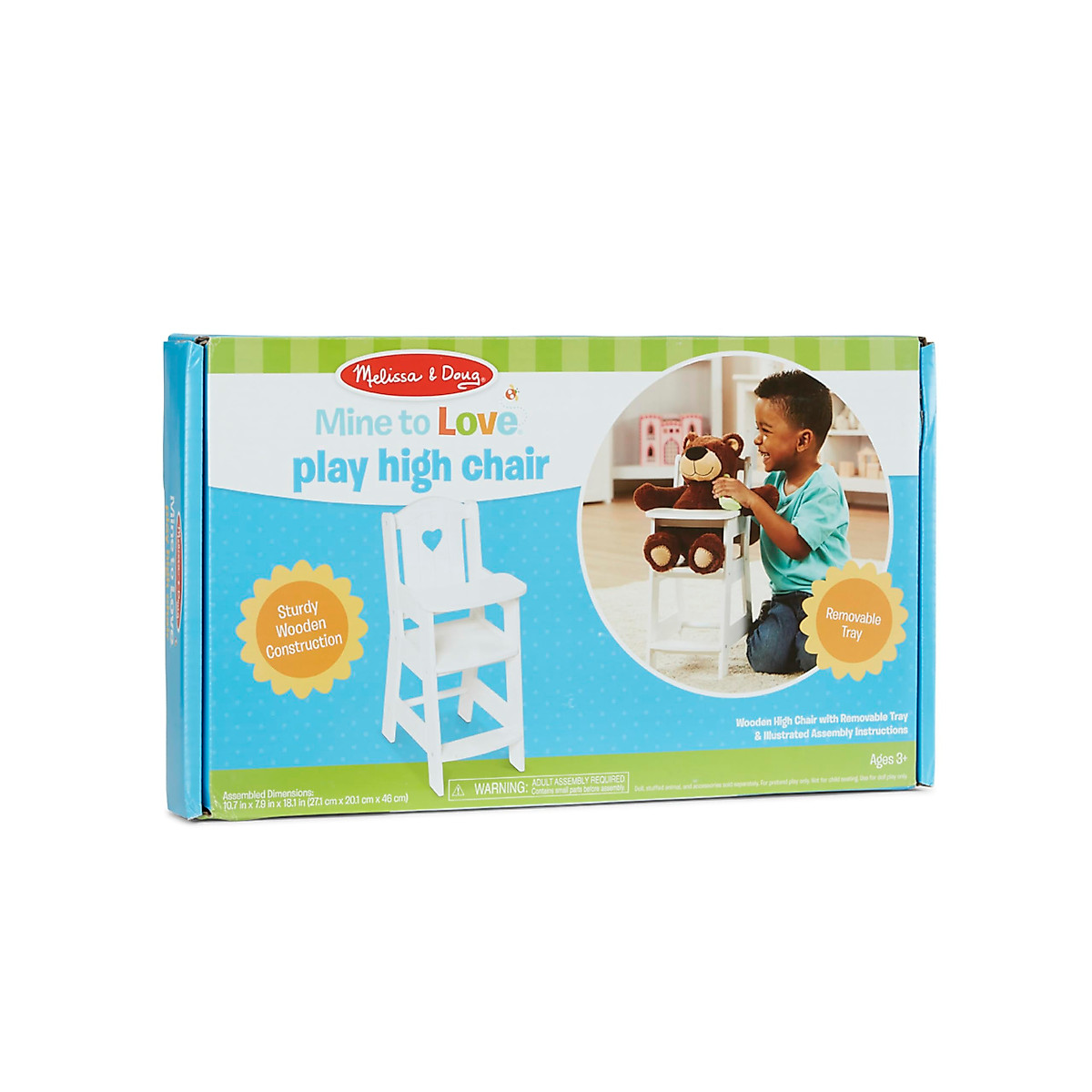 Melissa & Doug Mine to Love Wooden Play High Chair for Dolls, -Stuffed Animals - White (18H x 8W x 11D Assembled)