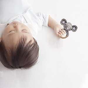 Youuys Wooden Baby Rattle Toys, Easter Rattle for Baby Crochet Elephant Rattle Toy Natural Wood, Shaker Rattle for Hand Grips, Boy Girl First Rattle Gift, Newborn Gifts (Elephant)