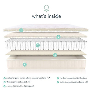 Naturepedic Verse Organic Kids Mattress - Queen Firm Mattress with Encased Coil Layers - Quilted and Waterproof Sides - Universal Comfort Mattress for Trundle Bed and Bunk Bed