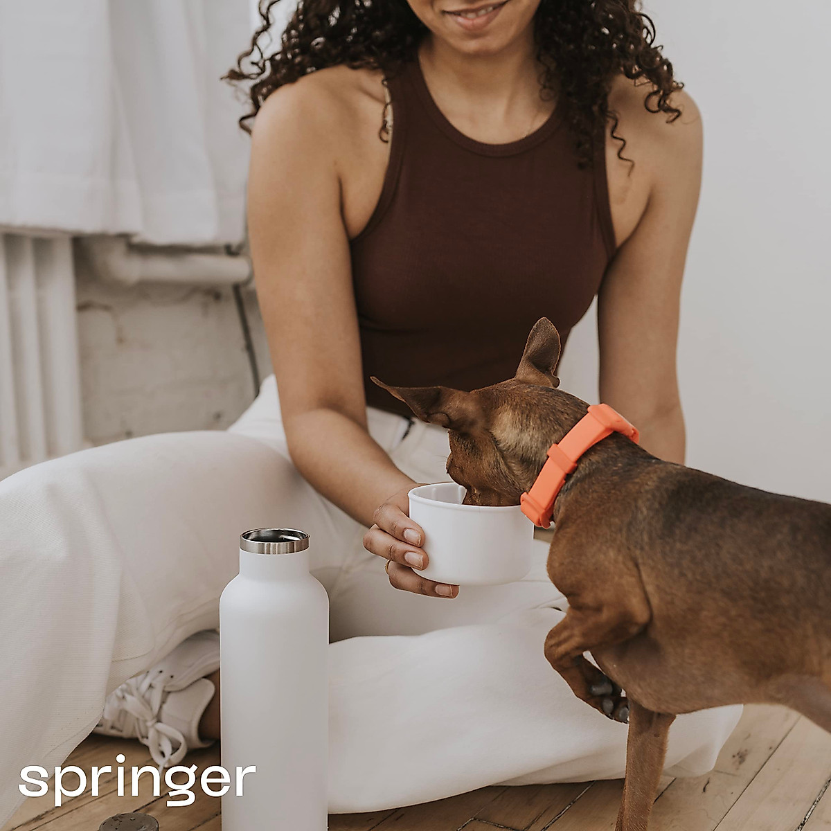 Springer Dog and Me Water Bottle, Stainless Steel Insluated Water Bottle, Keeps Water Cold for 12 Hours (White)