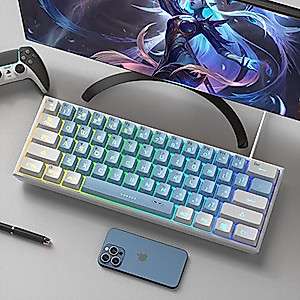 MageGee Mini 60% Gaming Keyboard, RGB Backlit 61 Key Ultra-Compact Keyboard, TS91 Ergonomic Waterproof Mechanical Feeling Office Computer Keyboard for PC, MAC, PS4, Xbox ONE Gamer(White Blue)…