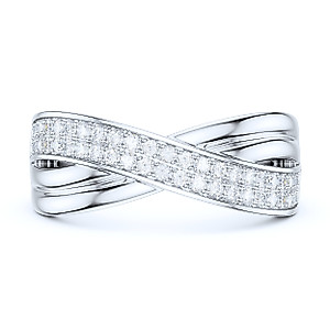 PRSTANI Sterling Silver 7.6mm Wide Unisex CrissCorss Two Rows Simulated Round Brilliant Diamonds Wedding Band Fashion Ring (4.5)