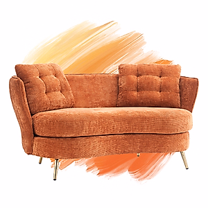 64“Modern Velvet Loveseat Couch,Futon Small Sofa with Gold Metal Legs 2-Seater Upholstered Mini Sofa Couches for Small Space,Living Room Bedroom Office Dorm Studio Apartment Love Seat Couche (Orange)