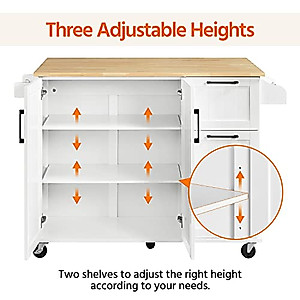 Yaheetech Kitchen Cart with Drop-Leaf Countertop, Kitchen Island on 5 Universal Wheels with Storage Cabinet and 3 Drawers for Dinning Room, L53xW18xH36 in, White