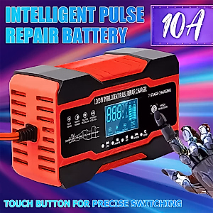10-Amp Car Battery Charger, 12V and 24V Fully Automatic Smart Car Battery Desulfator, Battery Maintainer Trickle Charger, Battery Maintainer with Temperature Compensation for Boat Motorcycle