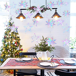 Fumwase Iridescent Star Party Decoration 3D Star Decorations Hanging Paper Garland Holographic Twinkle Little Stars Garlands for Christmas Graduation New Year Birthday Bachelorette (Iridescent)