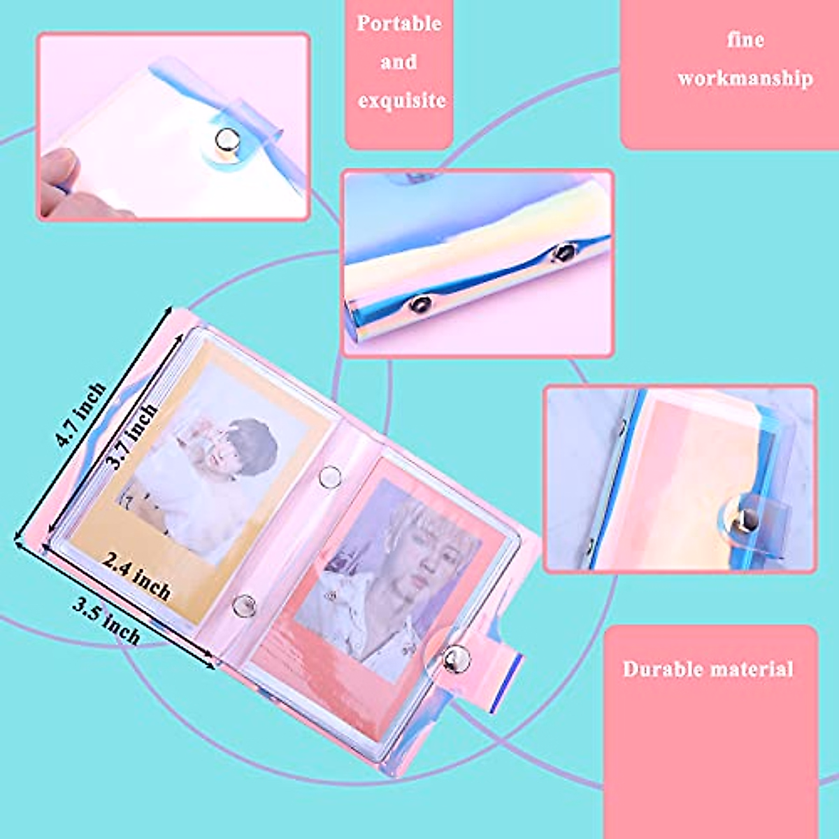 Ndsox 2x3 One-Handed Mini Photo Album 36 Pockets Portable Kpop Photo Card Holder Compatible with Fujifilm Instax Mini Cameras/Polaroid Snap Touch/SocialMatic Instant Cameras, Rainbow