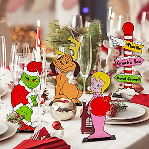 Christmas Table Decorations Signs Christmas Wooden Centerpiece Signs Xmas Theme Wooden Table Toppers for Christmas Holidays Party Supplies 4 Pack