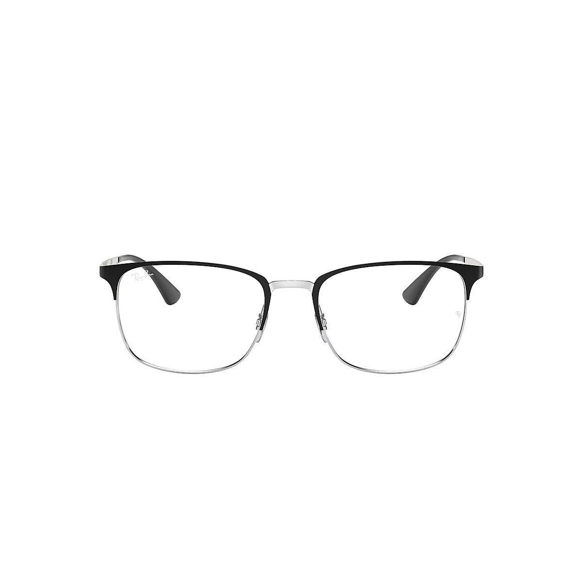 Ray-Ban RX6421 Square Prescription Eyeglass Frames, Matte Black On Silver/Demo Lens, 54 mm