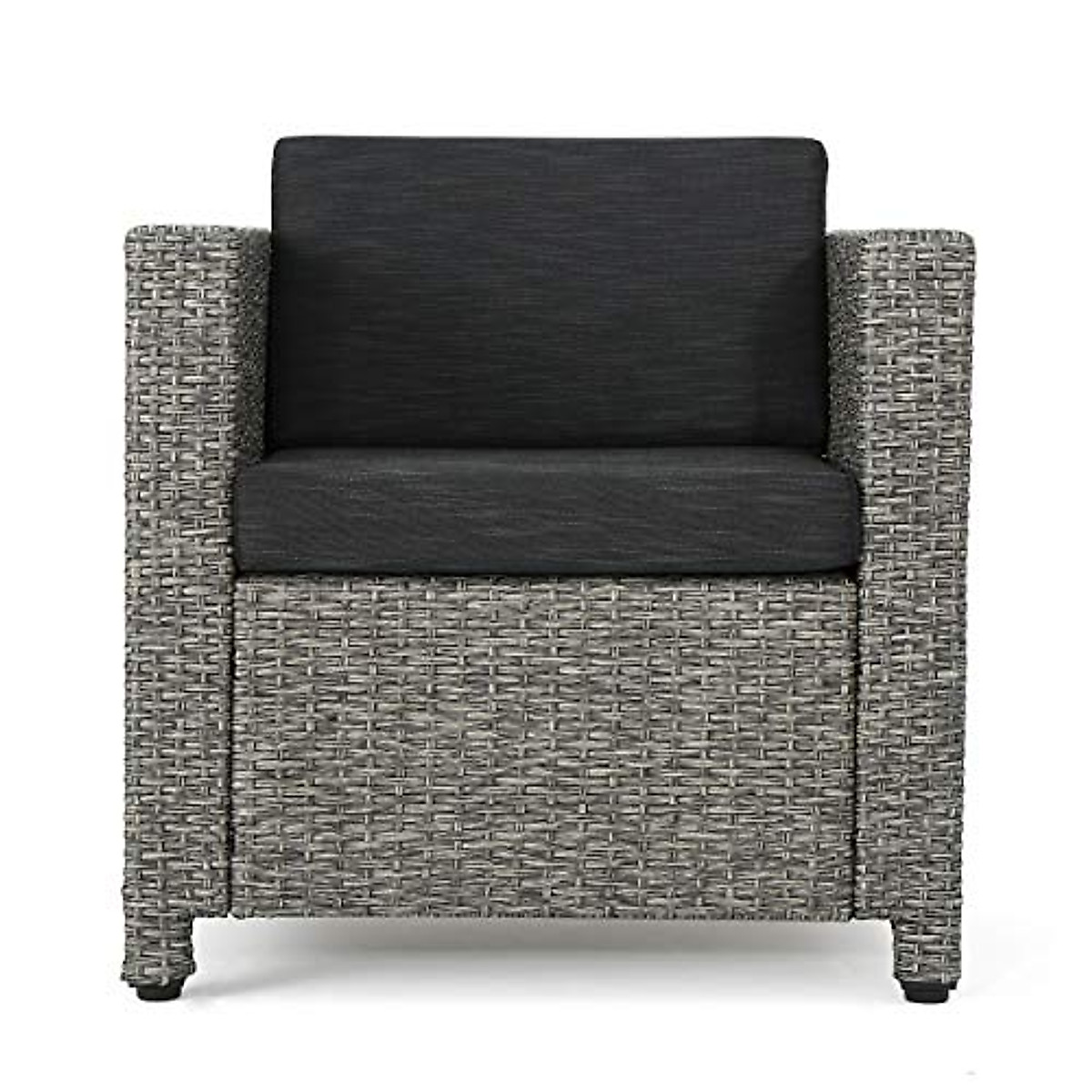 Christopher Knight Home Puerta Outdoor Wicker Club Chair with Water Resistant Cushions, Mixed Black / Dark Grey