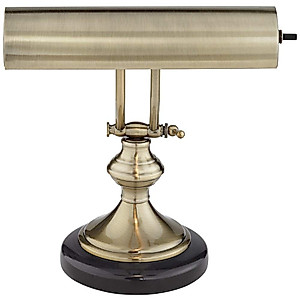 Regency Hill Traditional Piano Banker Desk Lamp 12" High Antique Brass Gold Metal Shade Adjustable Arm Decor for Living Room Bedroom House Bedside Nightstand Home Office Reading Family