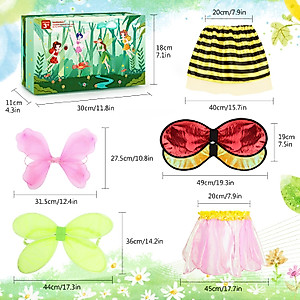 Toycost Girls Princess Dress up Trunk Ladybug, Bee, Butterfly, Green Fairy Role Play Costume Set for Little Girls Toddler Aged 3-7