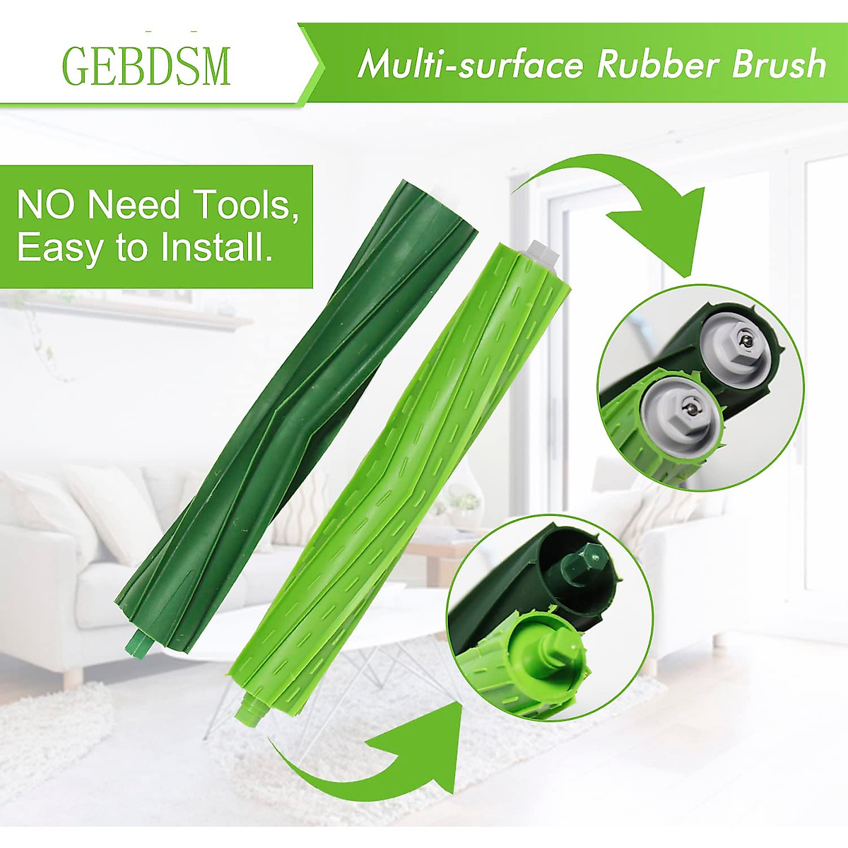 GEBDSM 2 Set Replacement Parts Roller Brushes Compatible for iRobot Roomba i, j&e Series i3(3150) i3+ j6 j6+(6550) j7(7150) j7+ j8 i2 i4 i6 i6+ i7 i7+ i8 i8+Plus E5 E6 E7 Vacuum Cleaner Accessories
